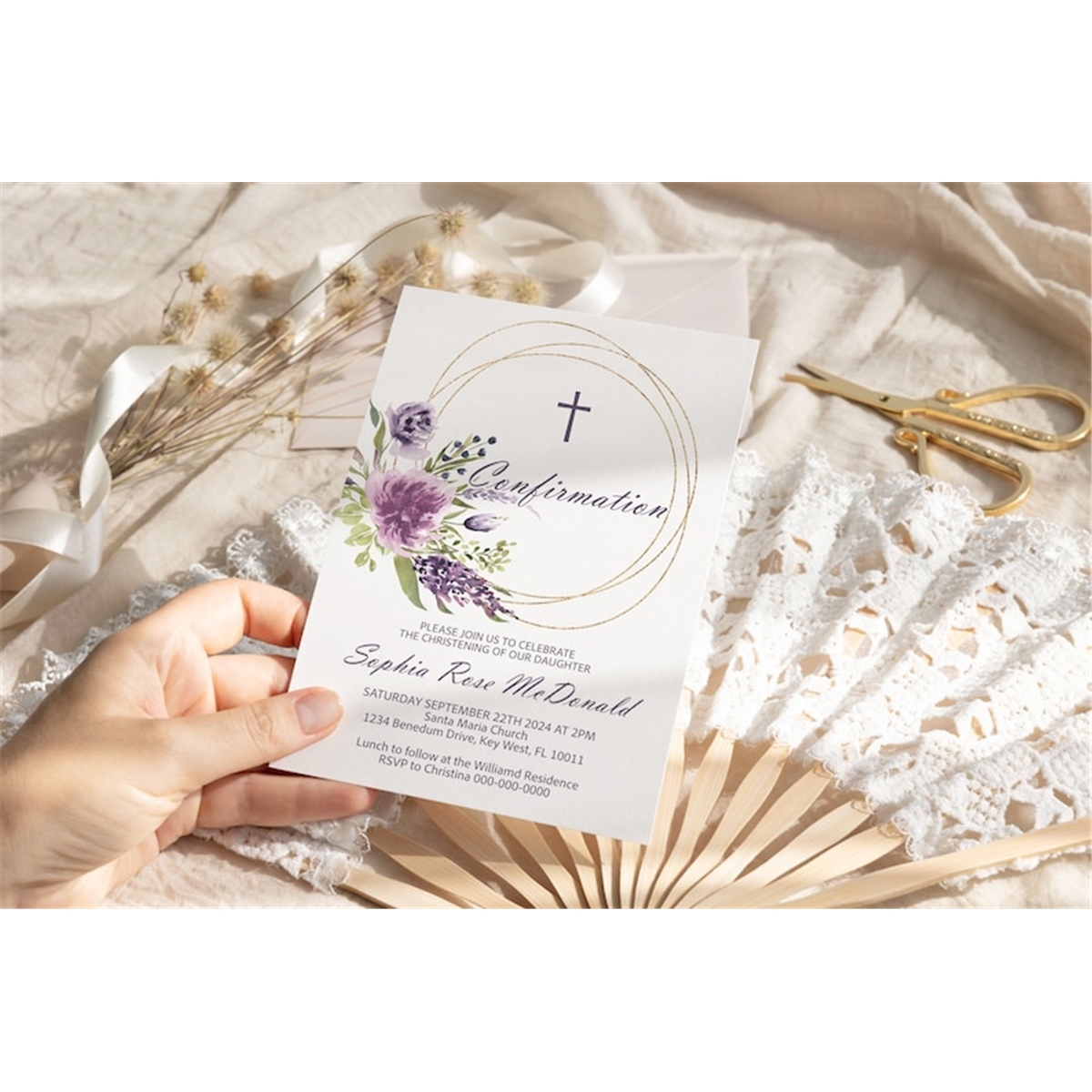 Lavender Confirmation Invitation, EDITABLE Template, Purple | Inspire ...