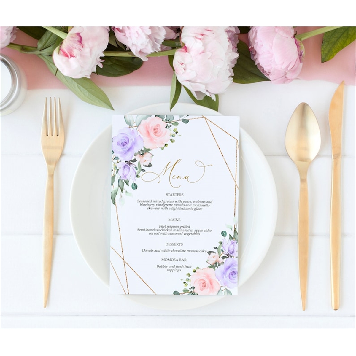 Blush Pink & Violet Flowers Menu, EDITABLE Template, Printab - Inspire ...