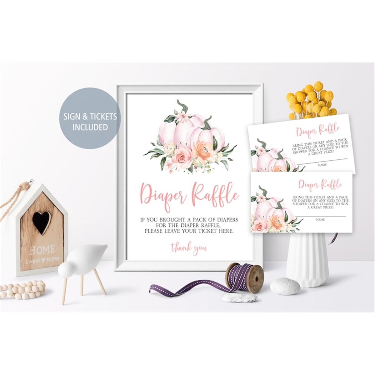 Pumpkin Baby Shower Diaper Raffle Sign and Raffle Tickets, P | Inspire ...