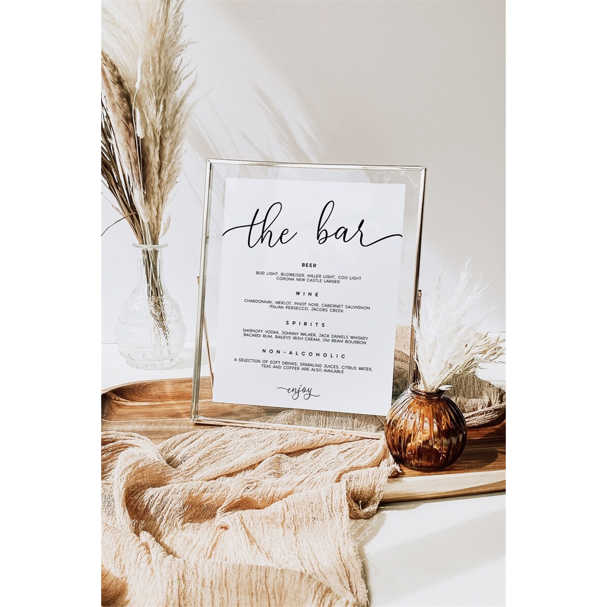 Wedding Bar Menu Sign, EDITABLE, Printable Modern Bar Menu S - Inspire ...