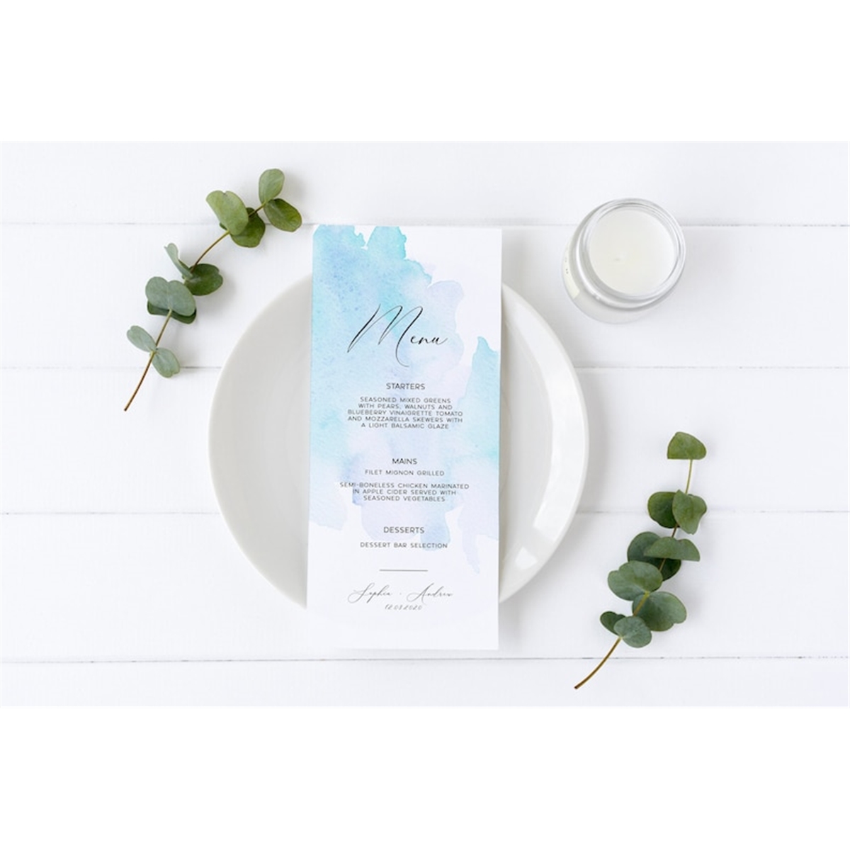 Blue Wedding Menu, EDITABLE Template, Printable Watercolor M - Inspire ...