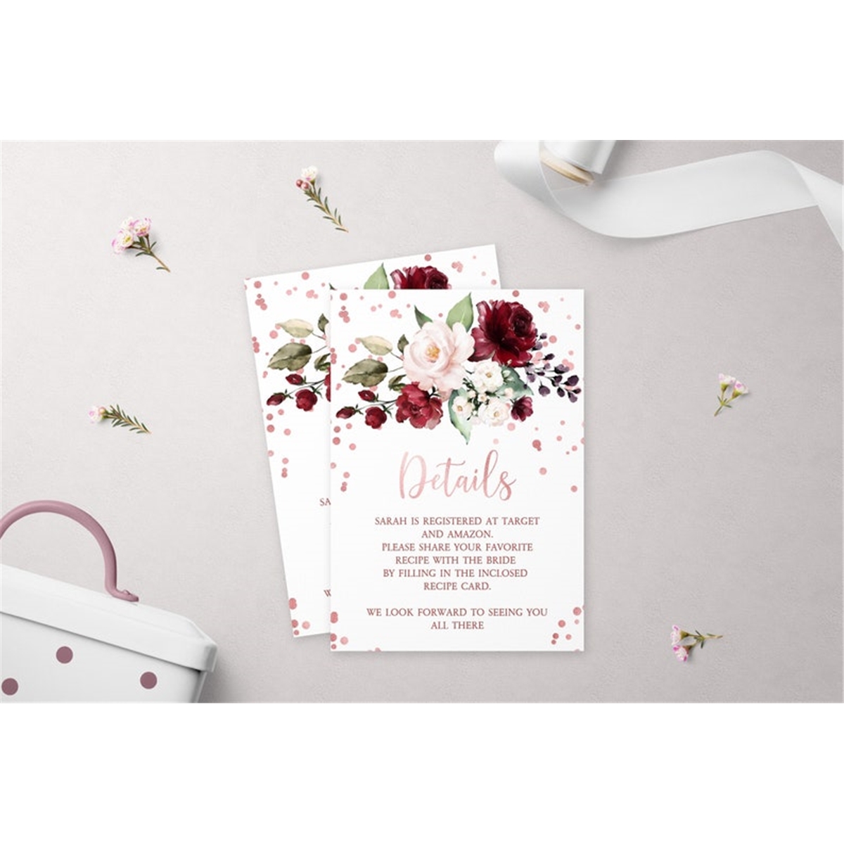 Marsala & Rose Gold Details Card, EDITABLE, Printable Insert | Inspire ...