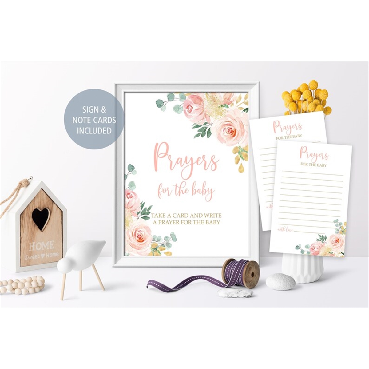 Prayers for Baby Sign and Note Cards, Blush Pink Flowers and | Inspire ...
