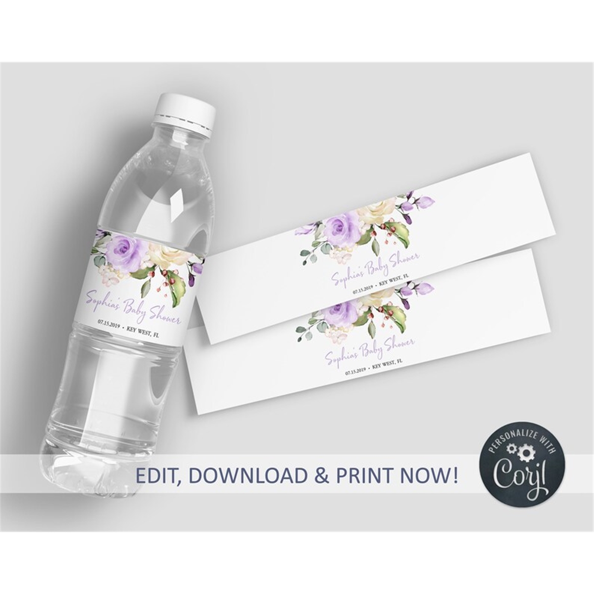 EDITABLE Lavender Bottle Label, Water Labels Printable Birth | Inspire ...