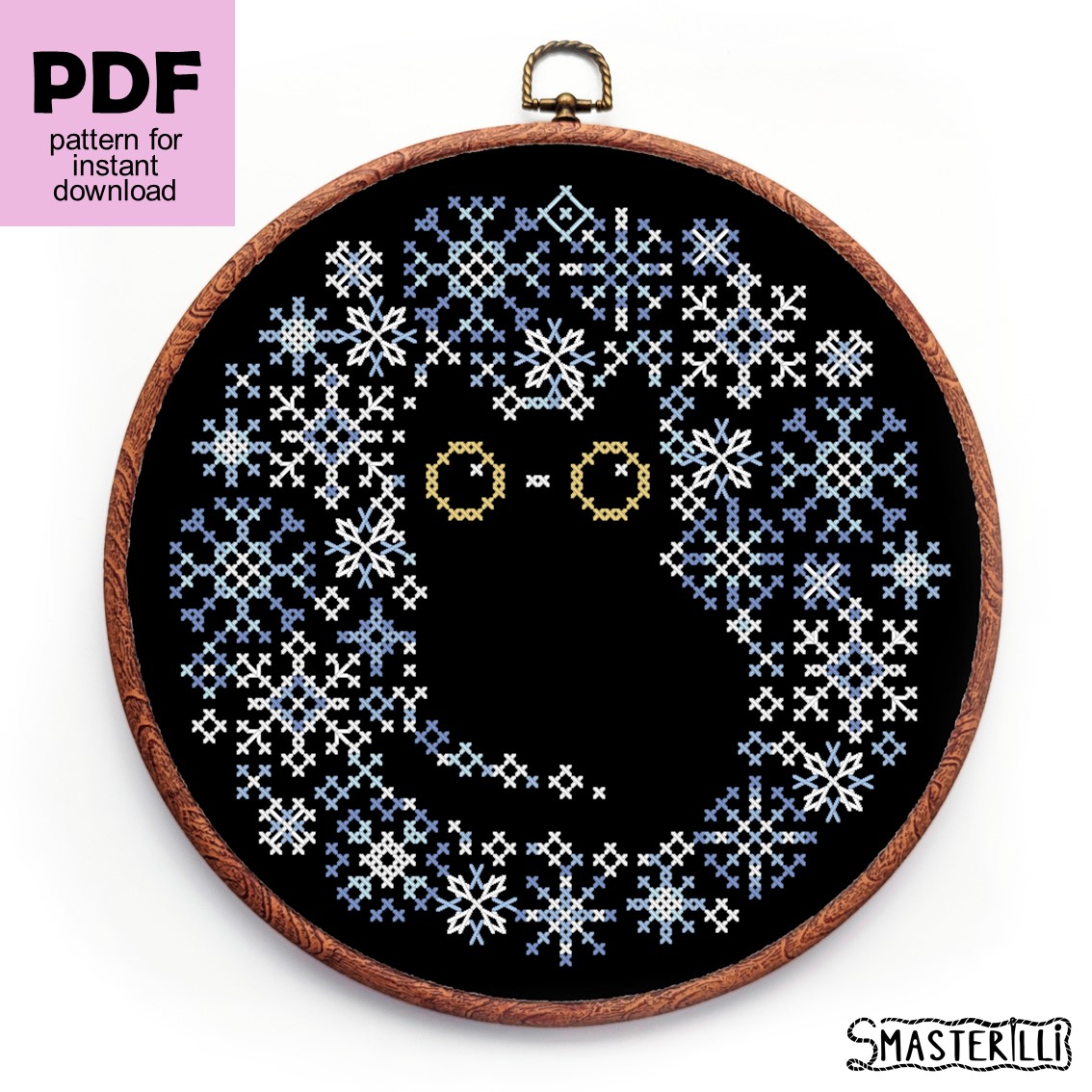 Winter cat and snowflakes cross stitch pattern PDF, easy Chr - Inspire ...