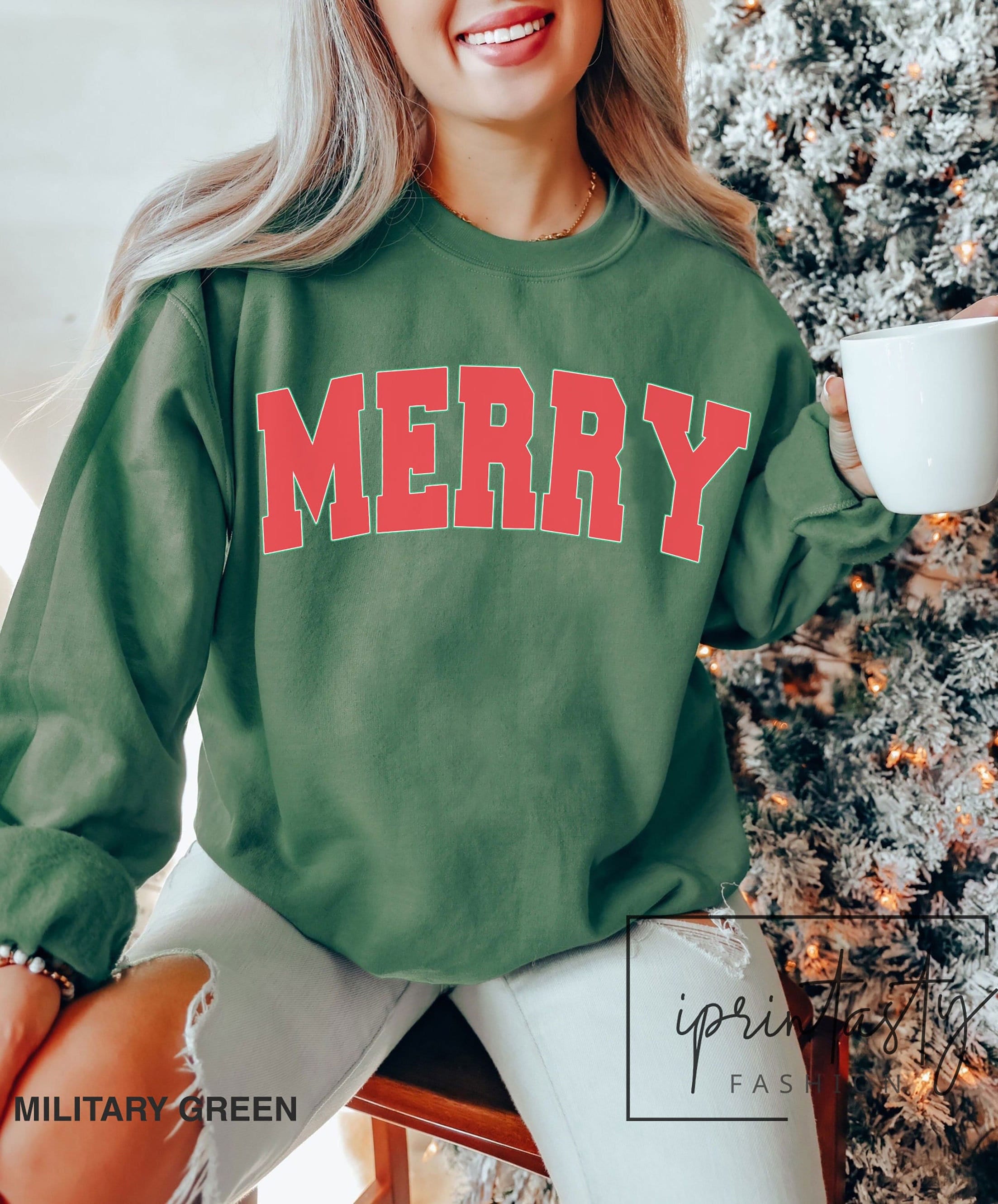 Retro Merry Sweatshirt, vintage Chritmas sweatshirt, holiday | Inspire ...