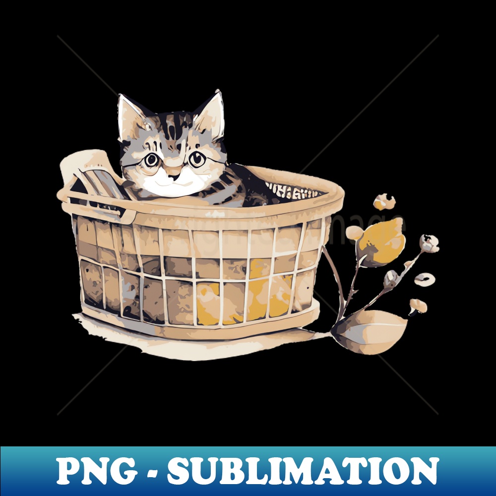 Illustration Sweet Cat in Laundry Basket - Enchanting Artwor | Inspire ...