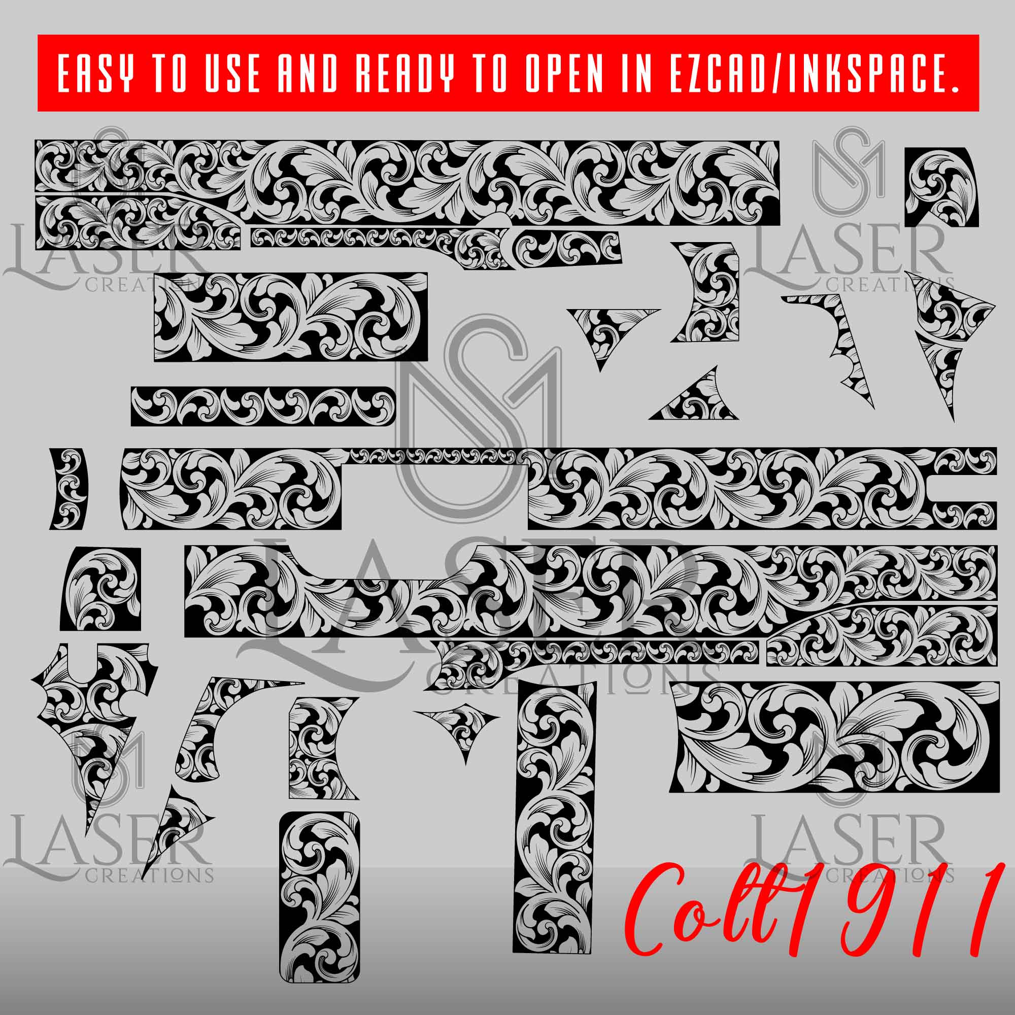 SM Laser Creations Colt 1911 scroll design | Inspire Uplift