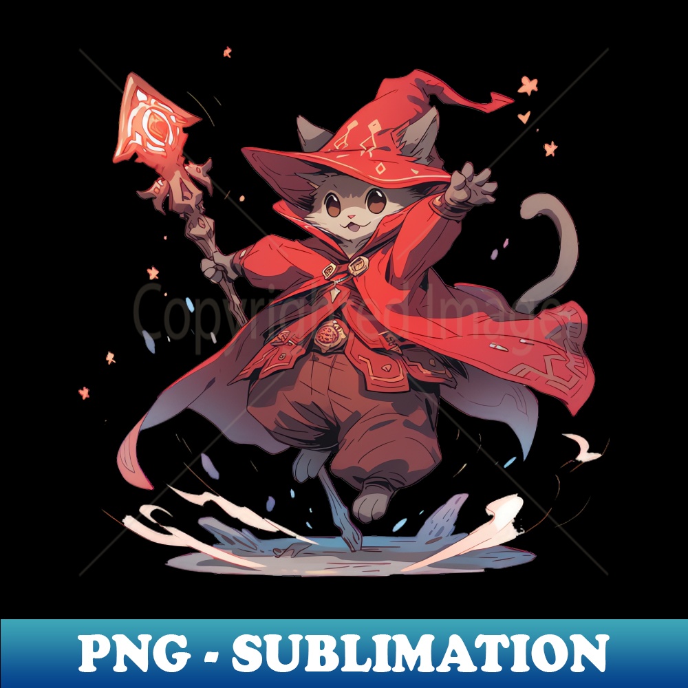 Cute Red Mage Cat Hero - PNG Transparent Sublimation Design - Inspire ...