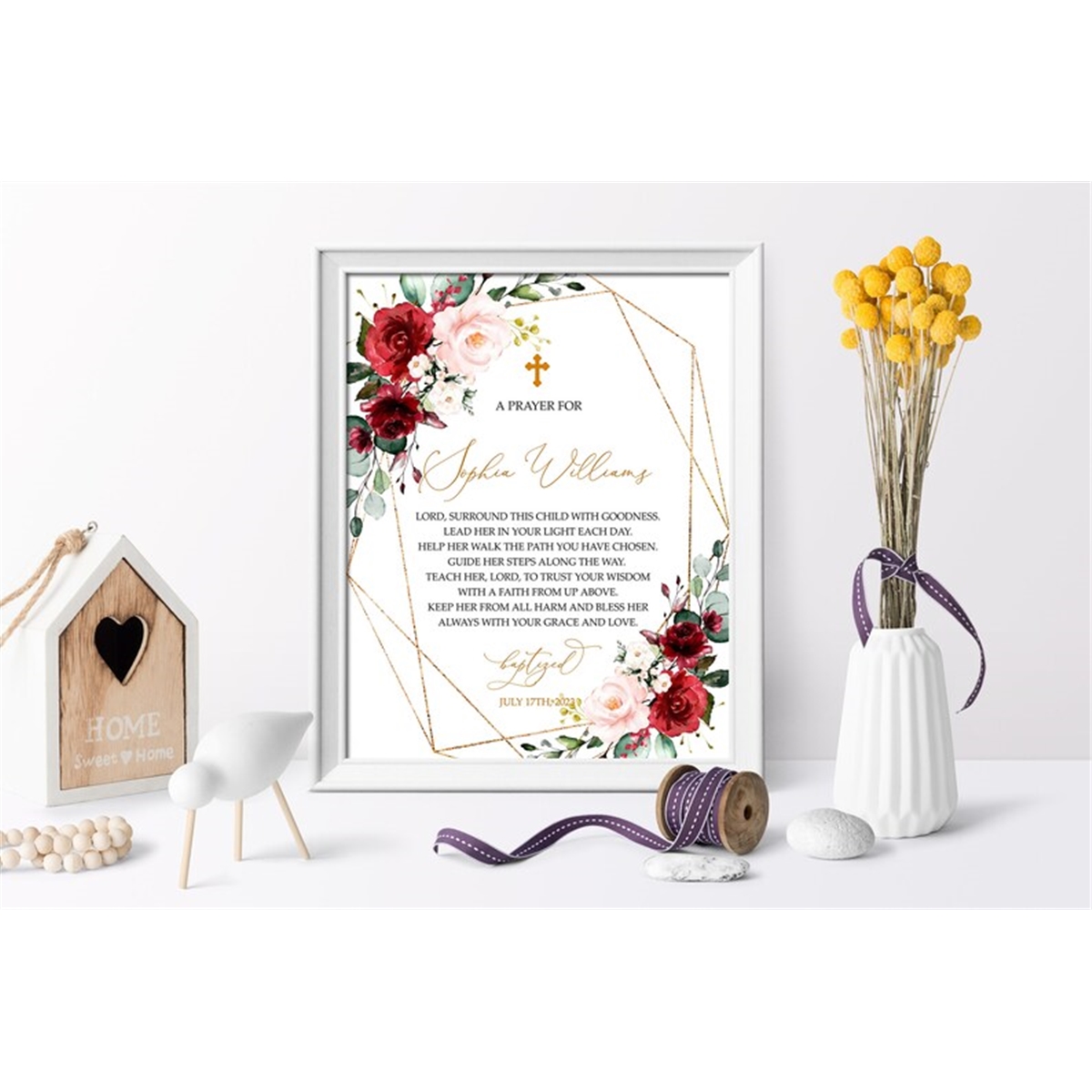 Marsala & Blush Pink Floral Baptism Prayer Sign, EDITABLE Te | Inspire ...