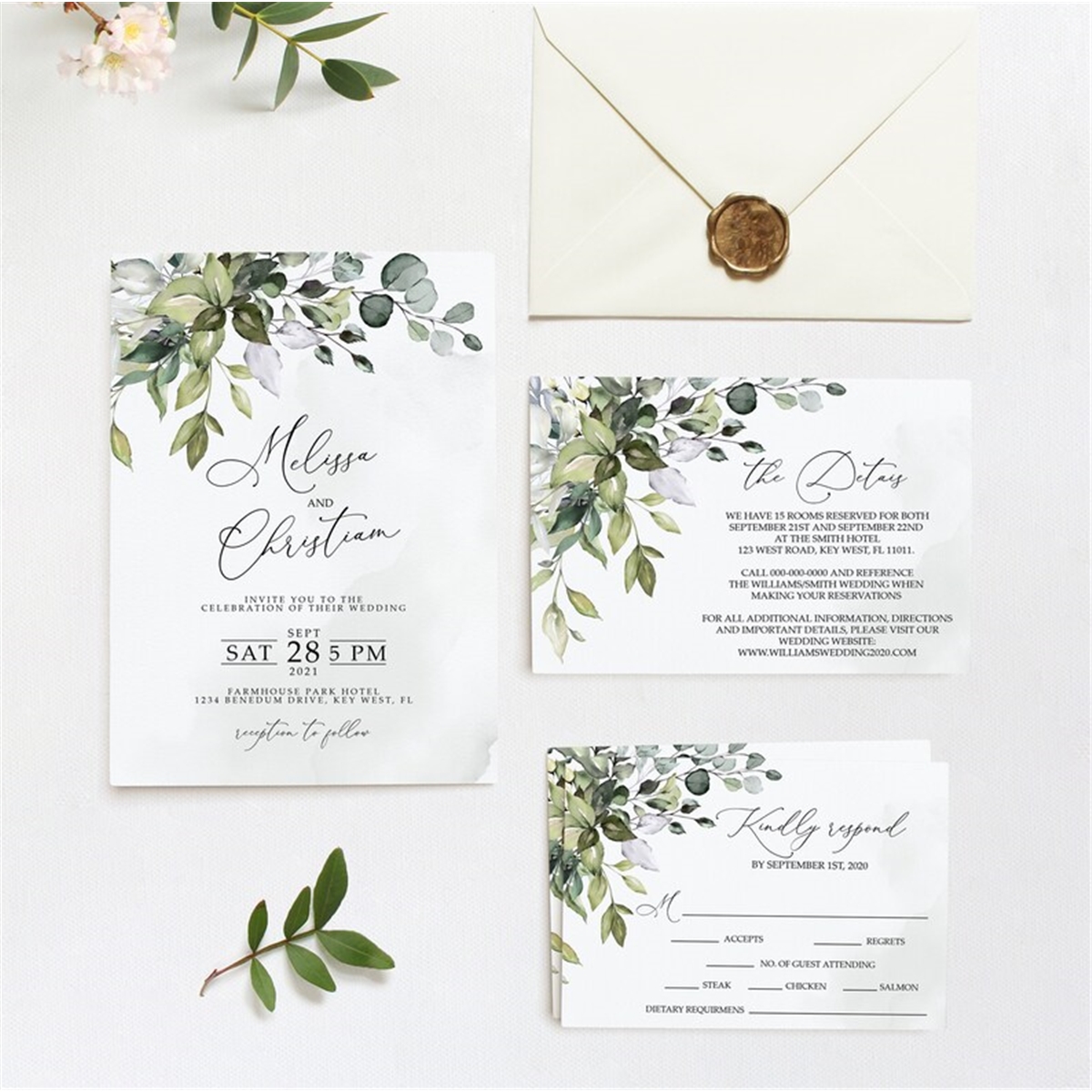 Eucalyptus Greenery Wedding Invitation Set, EDITABLE Templat | Inspire ...