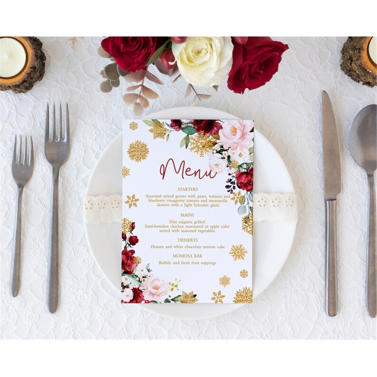 Marsala Rose Winter Baby Shower Menu, EDITABLE Template, Pri - Inspire ...