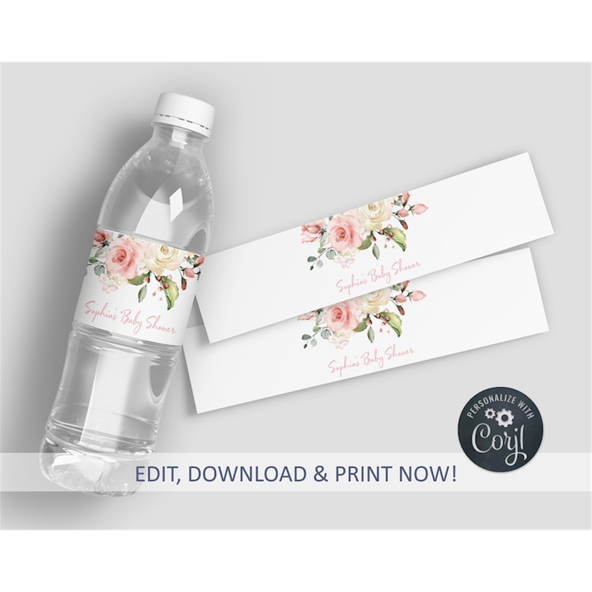 EDITABLE Blush Pink Bottle Label, Water Labels Printable Bir | Inspire ...