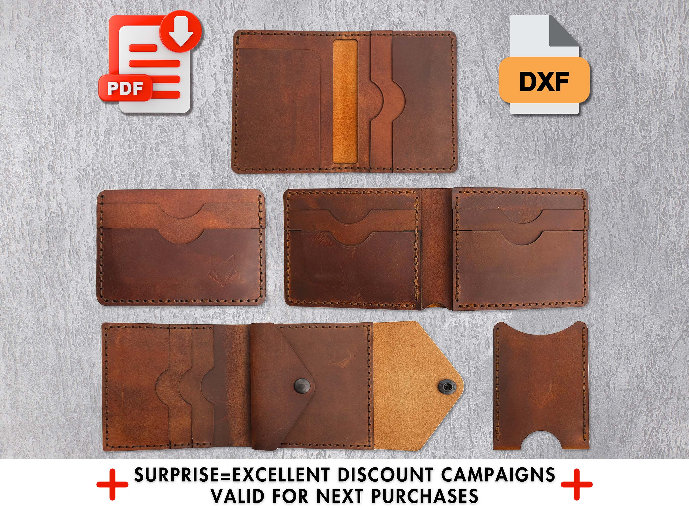 Set of 5 Leather wallet pattern, wallet template set, leath | Inspire ...