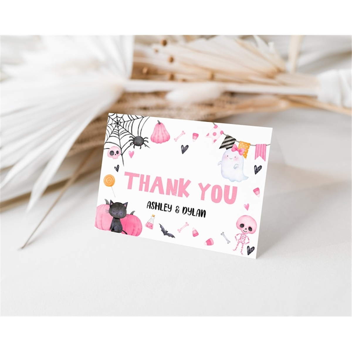 Editable Halloween Thank You Folded Card Pink Ghost Baby Sho | Inspire ...