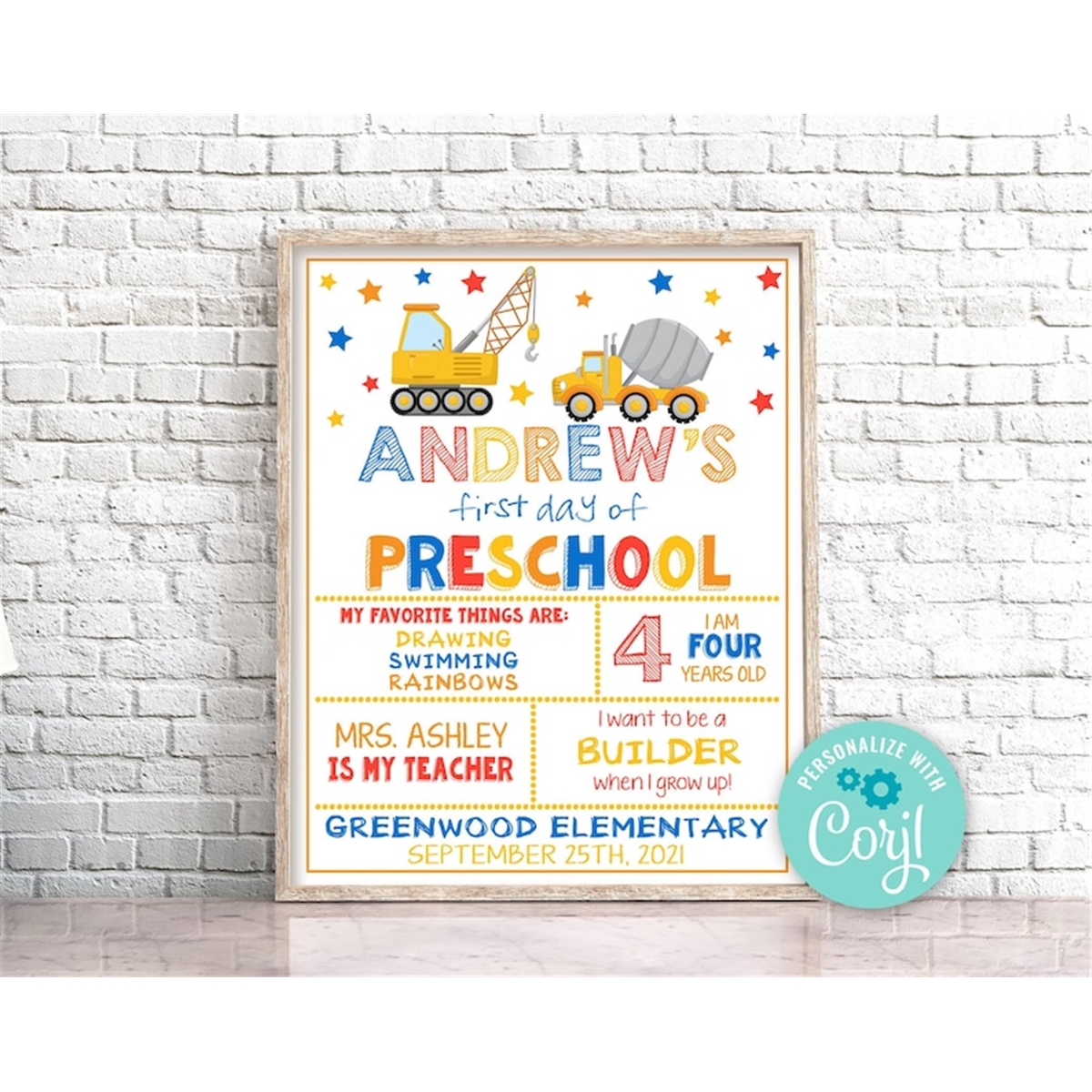 Editable First Day of Preschool Sign, Dump Truck First Day o | Inspire ...