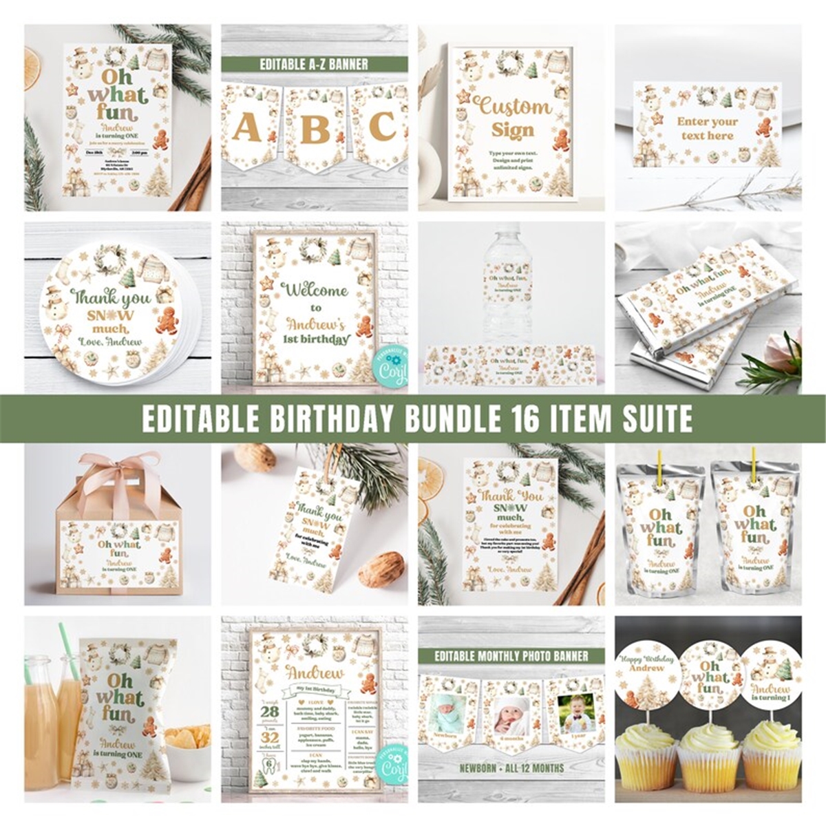 EDITABLE Christmas Birthday Party Invitation And Bundle Wint | Inspire ...