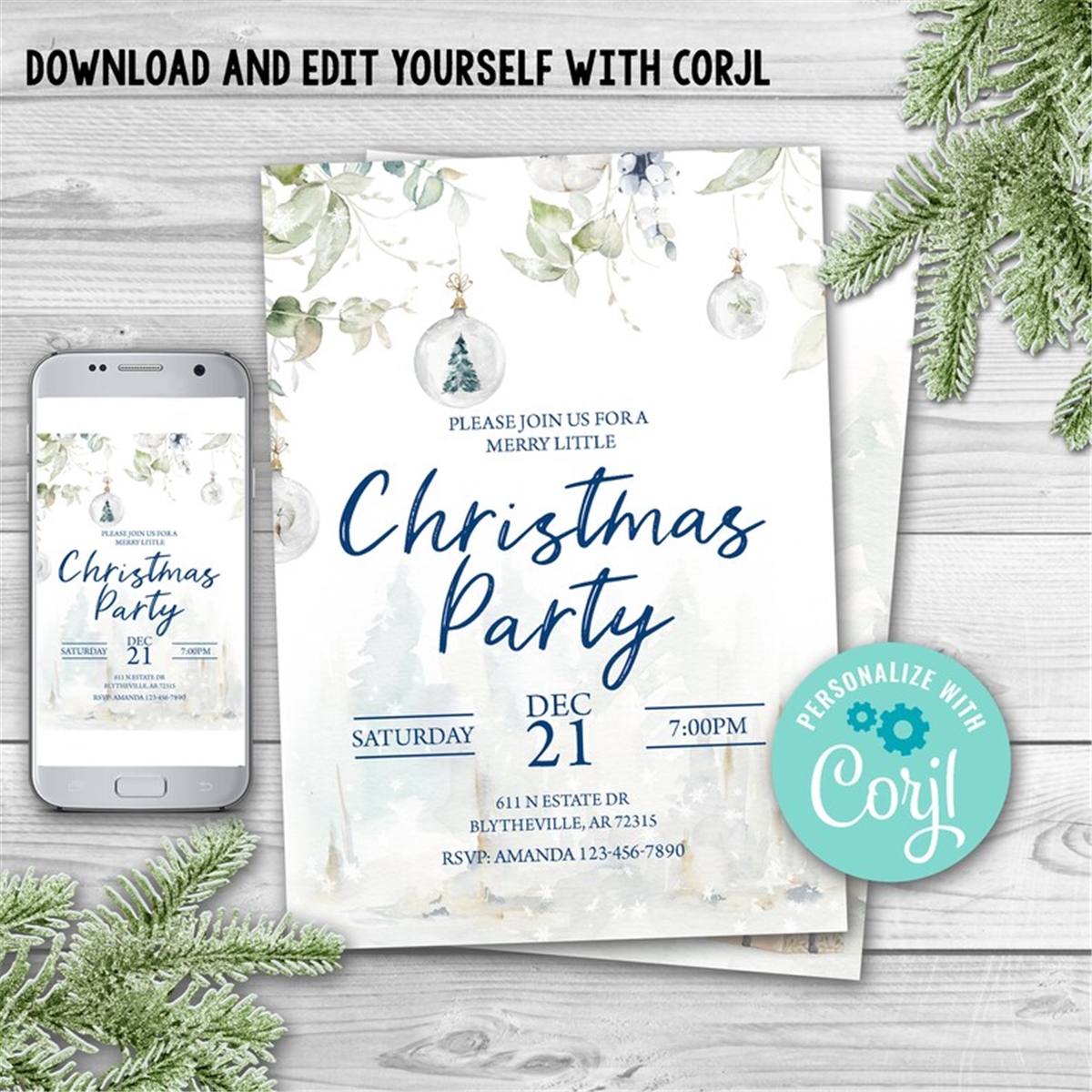 EDITABLE Christmas Party Invitation. Rustic Christmas Invita | Inspire ...