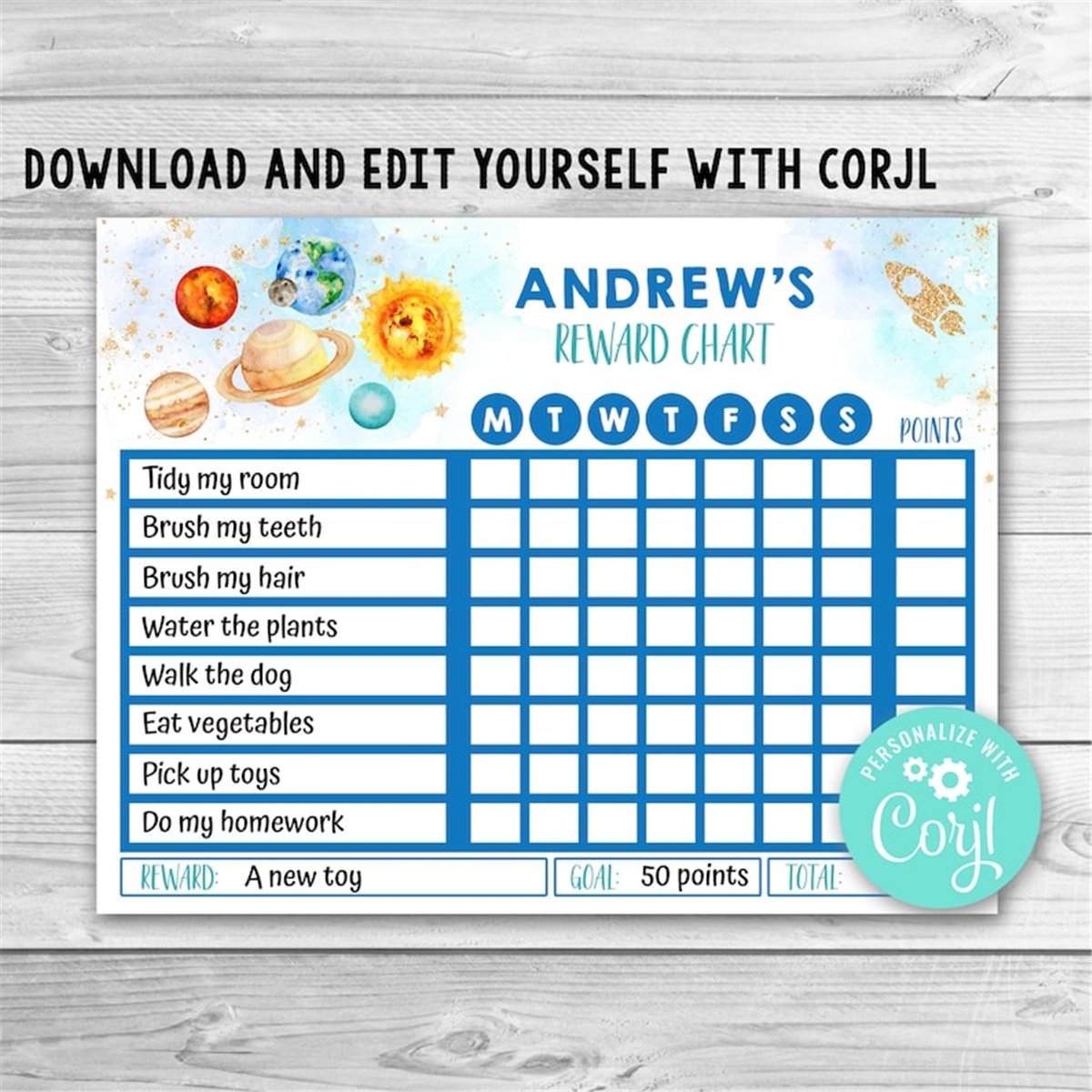 Editable Solar System Reward Chart for Kids Planets Routine | Inspire ...
