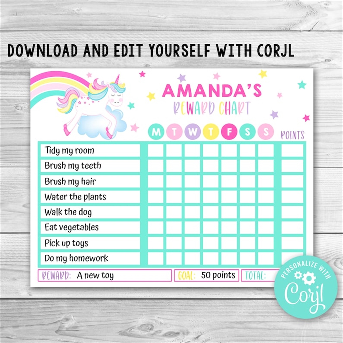 Editable Unicorn Reward Chart for Kids, Girl Unicorn Routine | Inspire ...