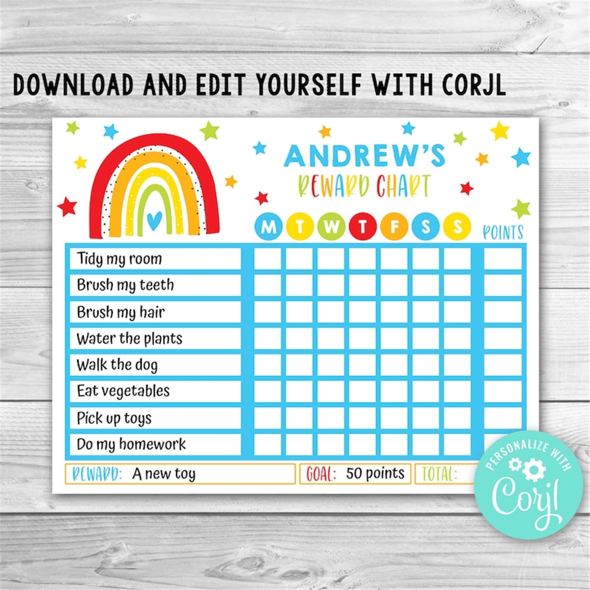 Editable Boy Rainbow Reward Chart for Kids Rainbow Routine C | Inspire ...
