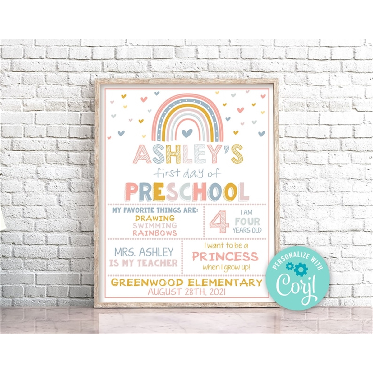 Editable First Day of Preschool Sign Boho Rainbow First Day - Inspire ...