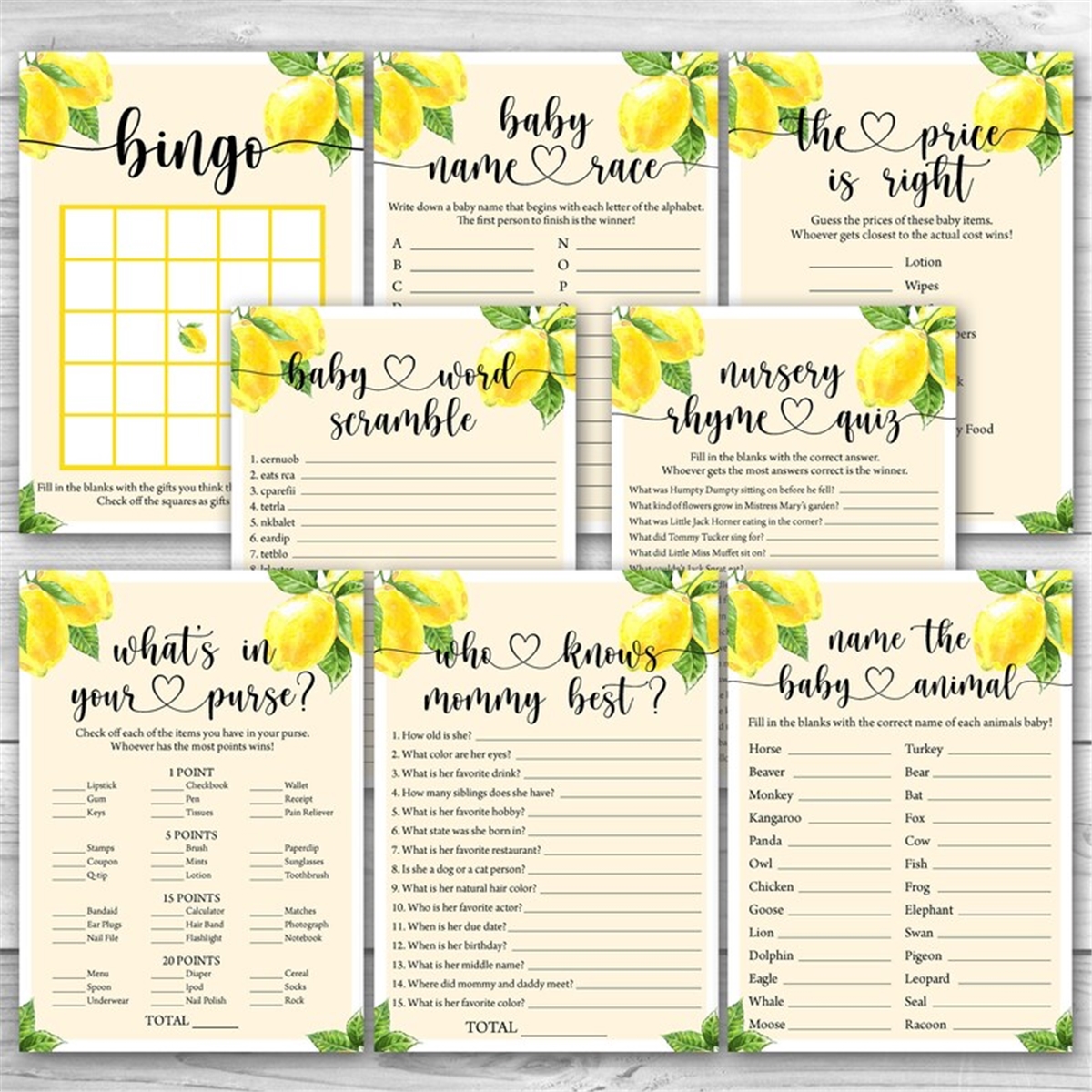 A Little Lemon is on the Way Baby Shower Game Bundle Lemon B | Inspire ...