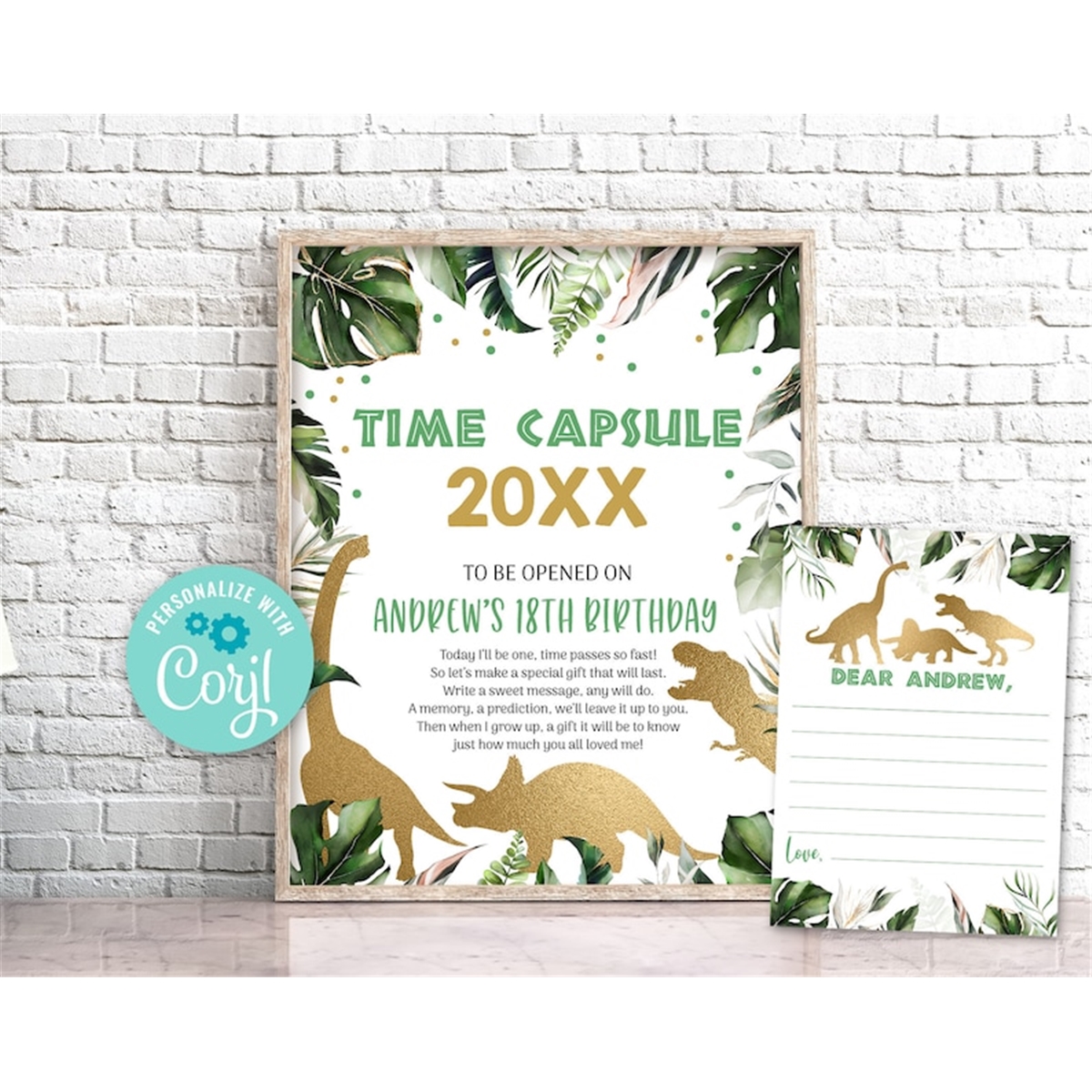 Editable Dinosaur Birthday Time Capsule, Safari T-Rex Time C | Inspire ...