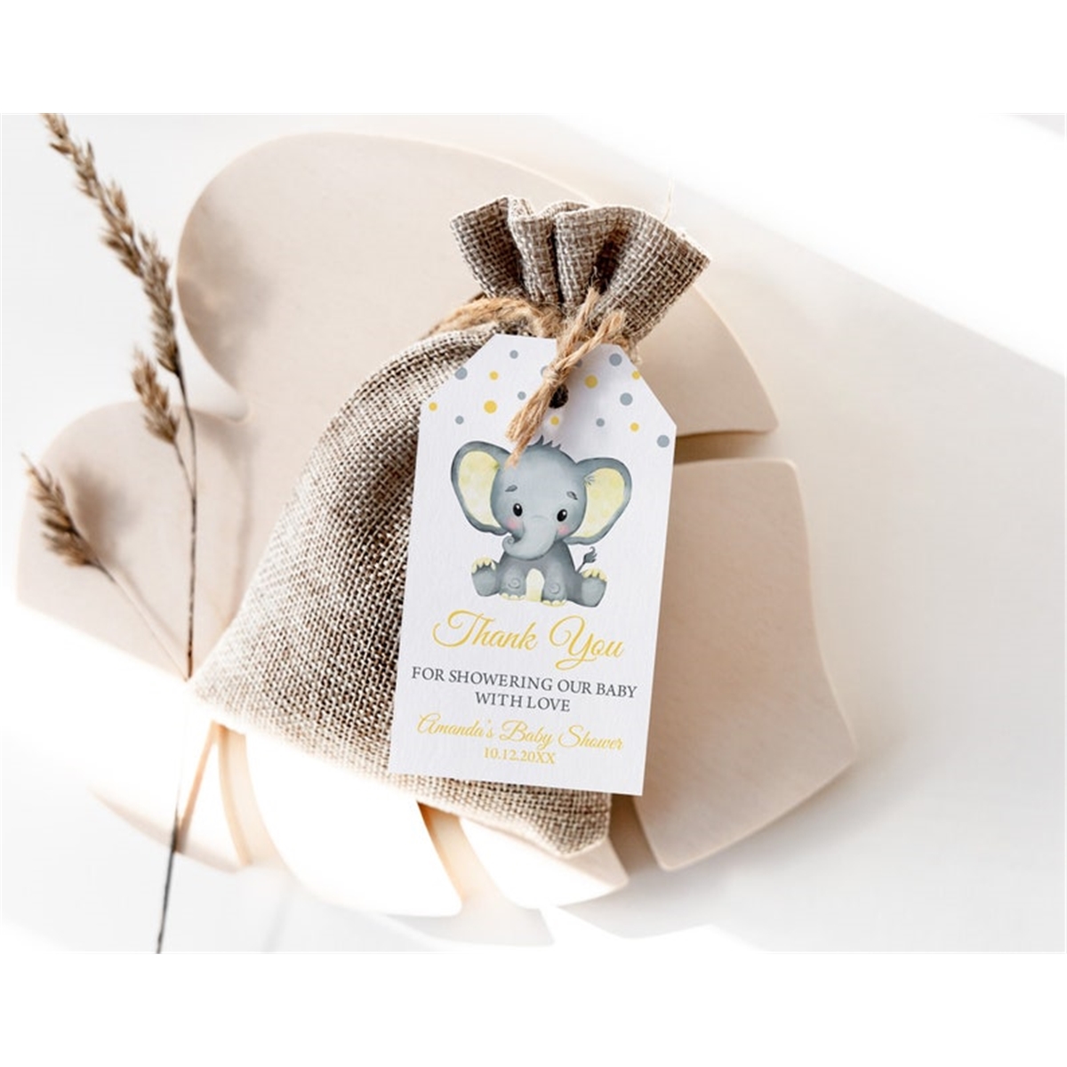 EDITABLE Elephant Baby Shower Favor Tag Yellow Elephant Baby - Inspire ...