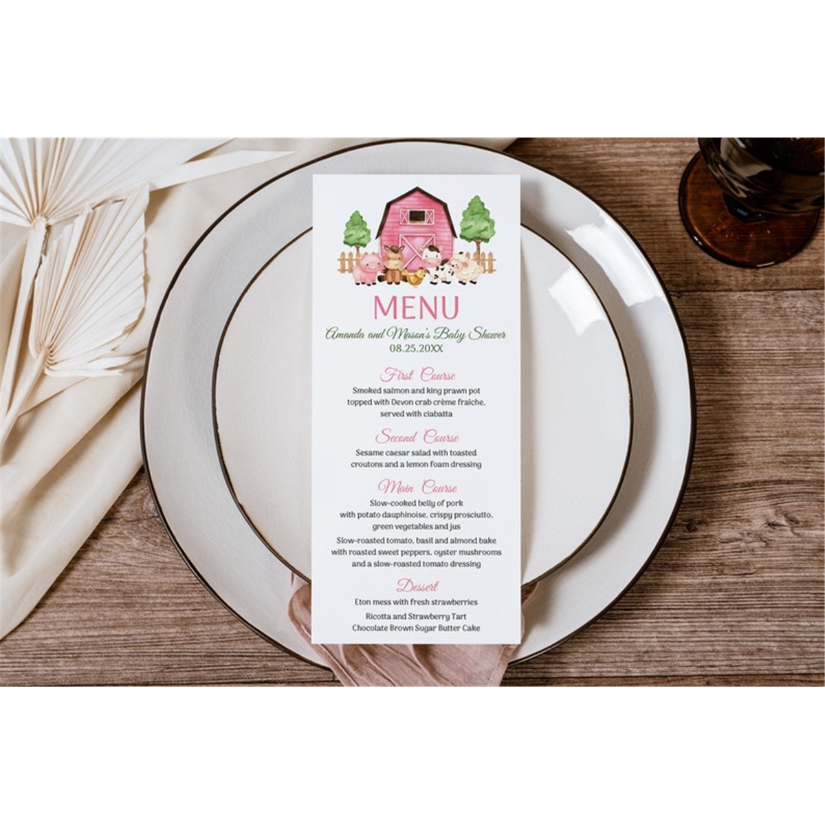 EDITABLE Farm Animal Baby Shower MENU Pink Farm Dinner Brunc | Inspire ...