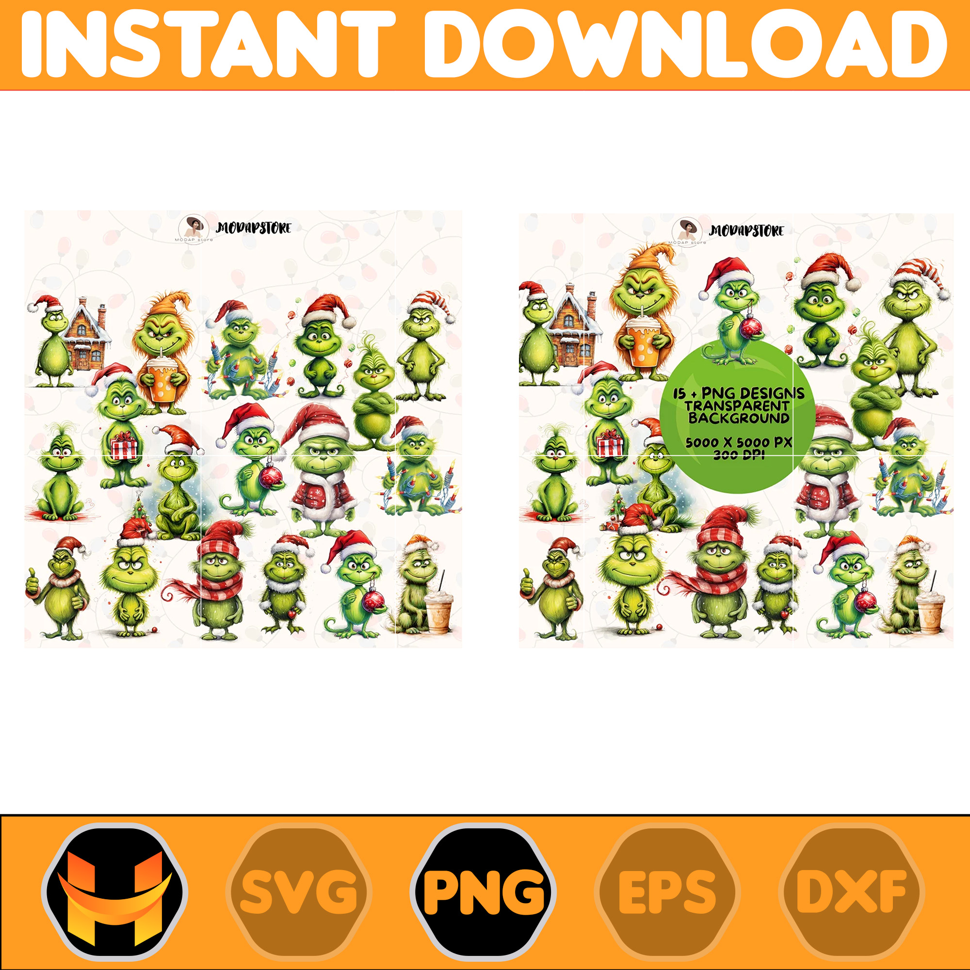 15 Grinch Clipart Bundle, Grinch Clip Art PNG, Sublimation D | Inspire ...