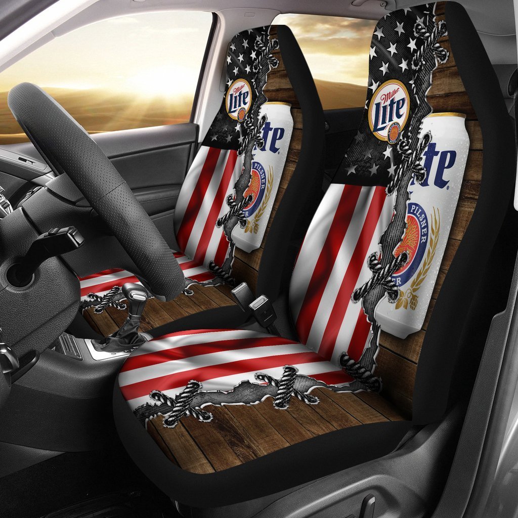 Miller Lite Car Seat Covers American Flag Beer Lover | Inspire Uplift