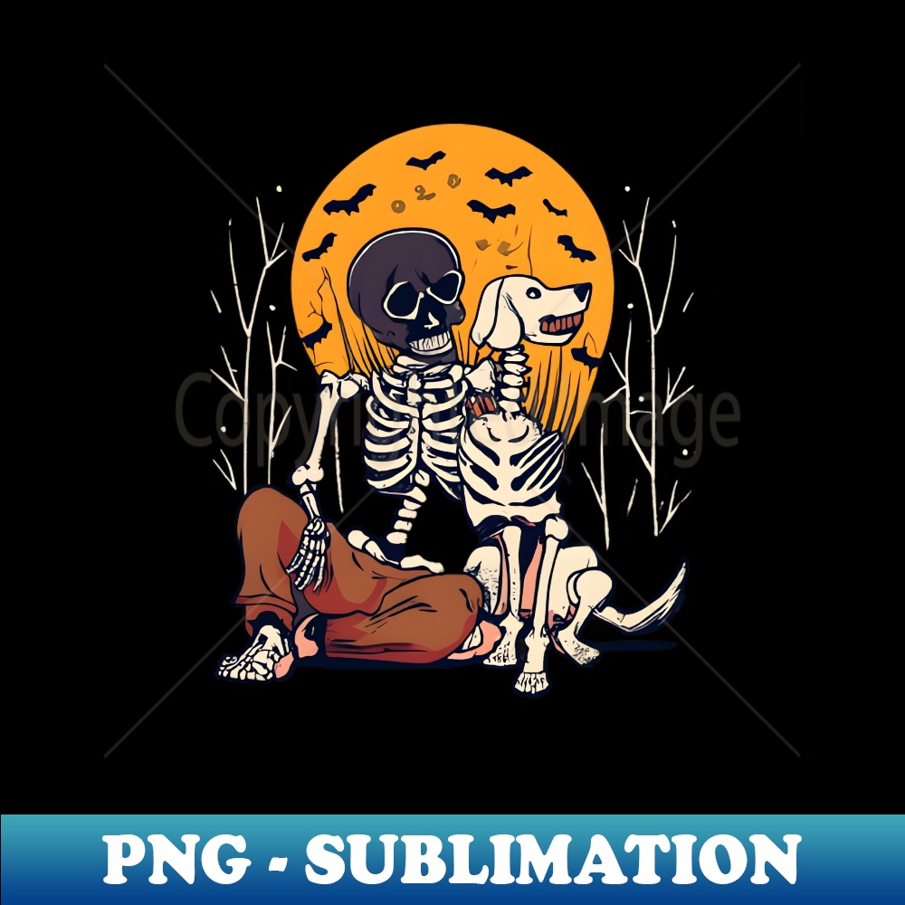 human skeleton sitting with dog skeleton retro - Retro PNG S | Inspire ...