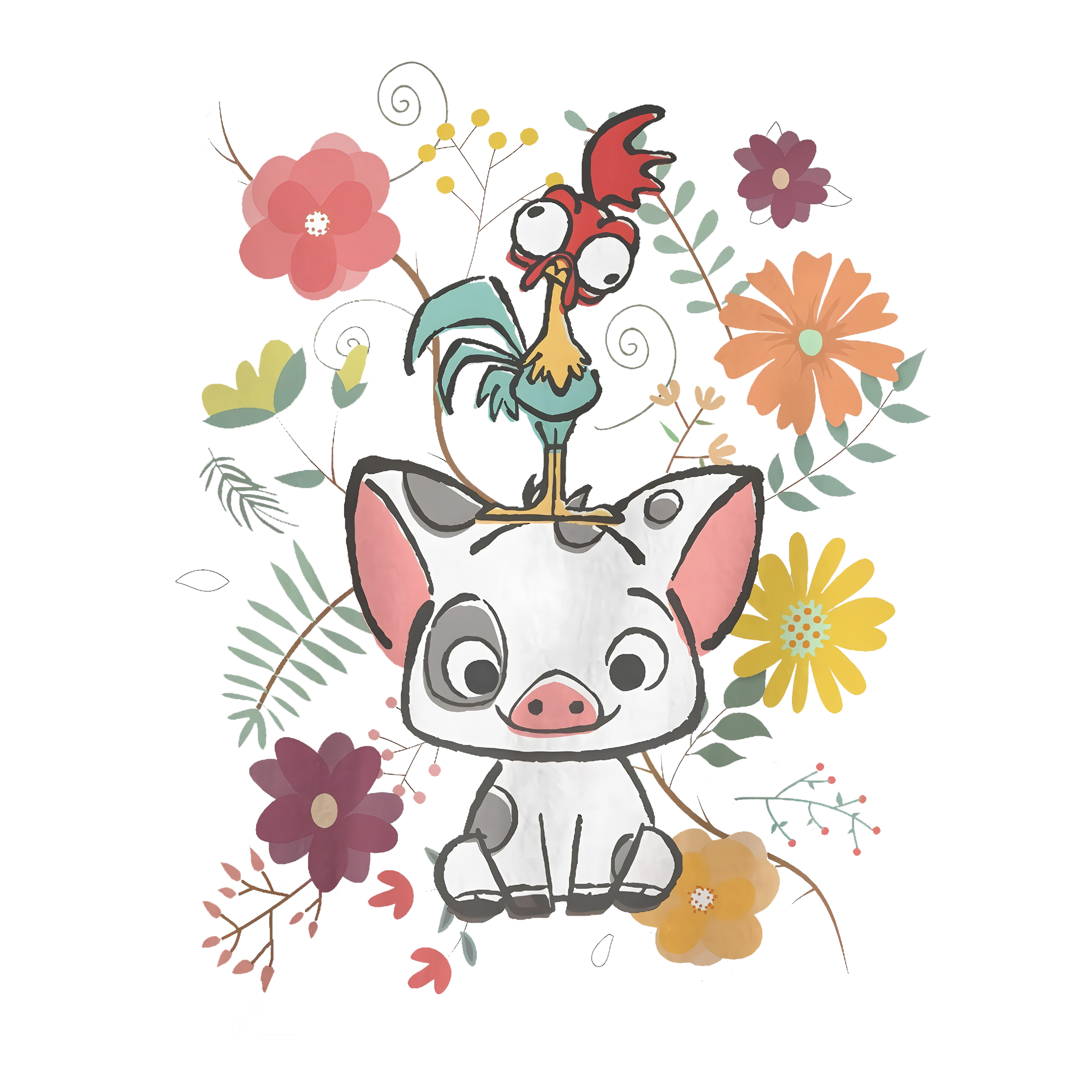 Vintage Disney Moana 70s Style Floral Pua And Hei Hei Png | Inspire Uplift