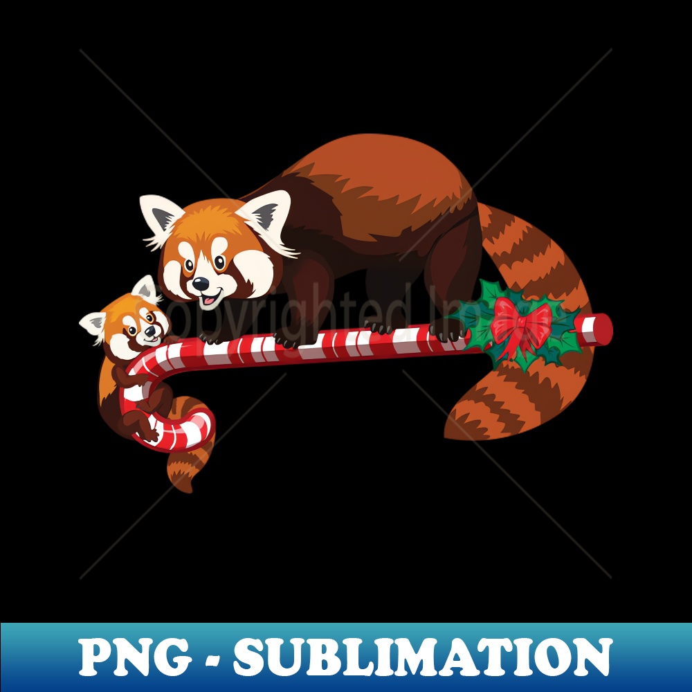 Red Pandas on Candy Cane - High-Resolution PNG Sublimation F - Inspire ...