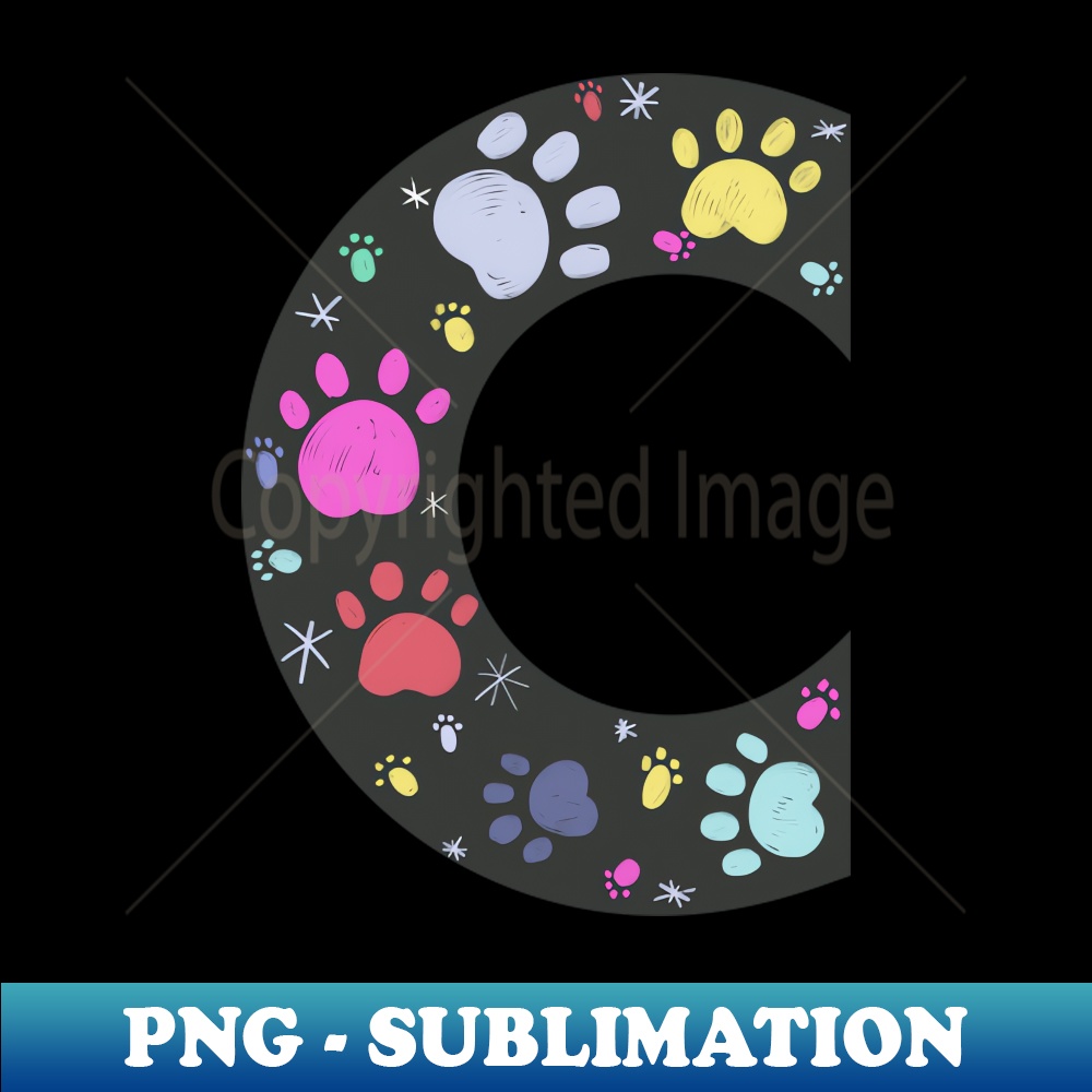 C letter with colorful paw print - Retro PNG Sublimation Di - Inspire ...