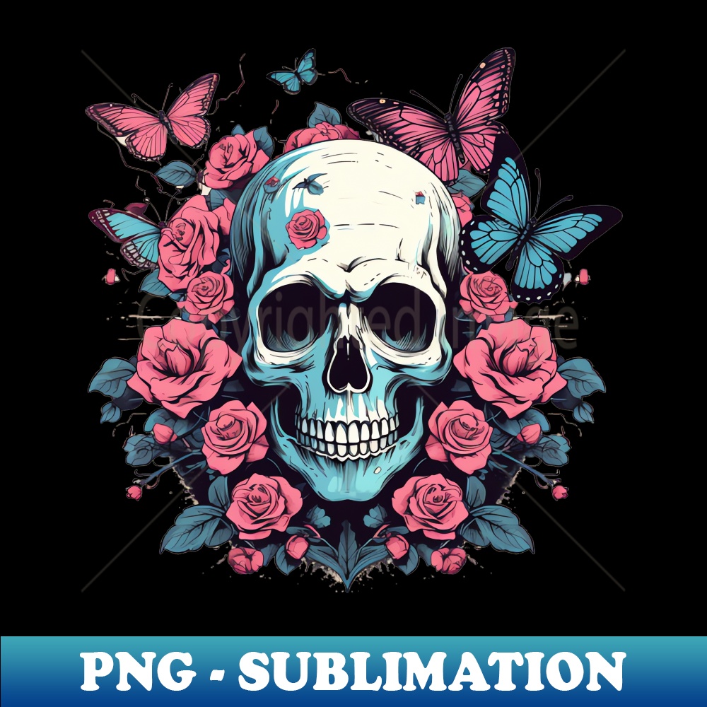 Skull with Flower Roses and Butterflies - PNG Transparent Su | Inspire ...