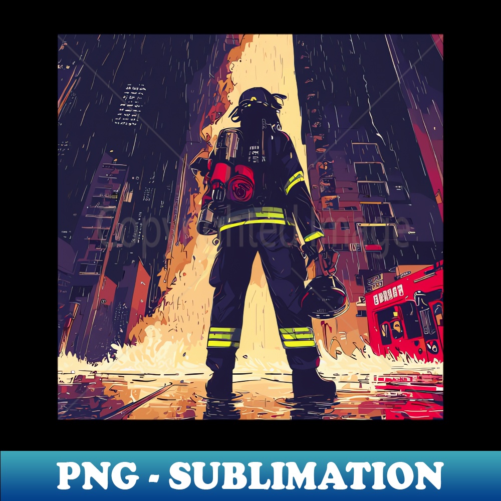 Fire - Anime firefighter fireman in a rainy city - PNG Trans | Inspire ...