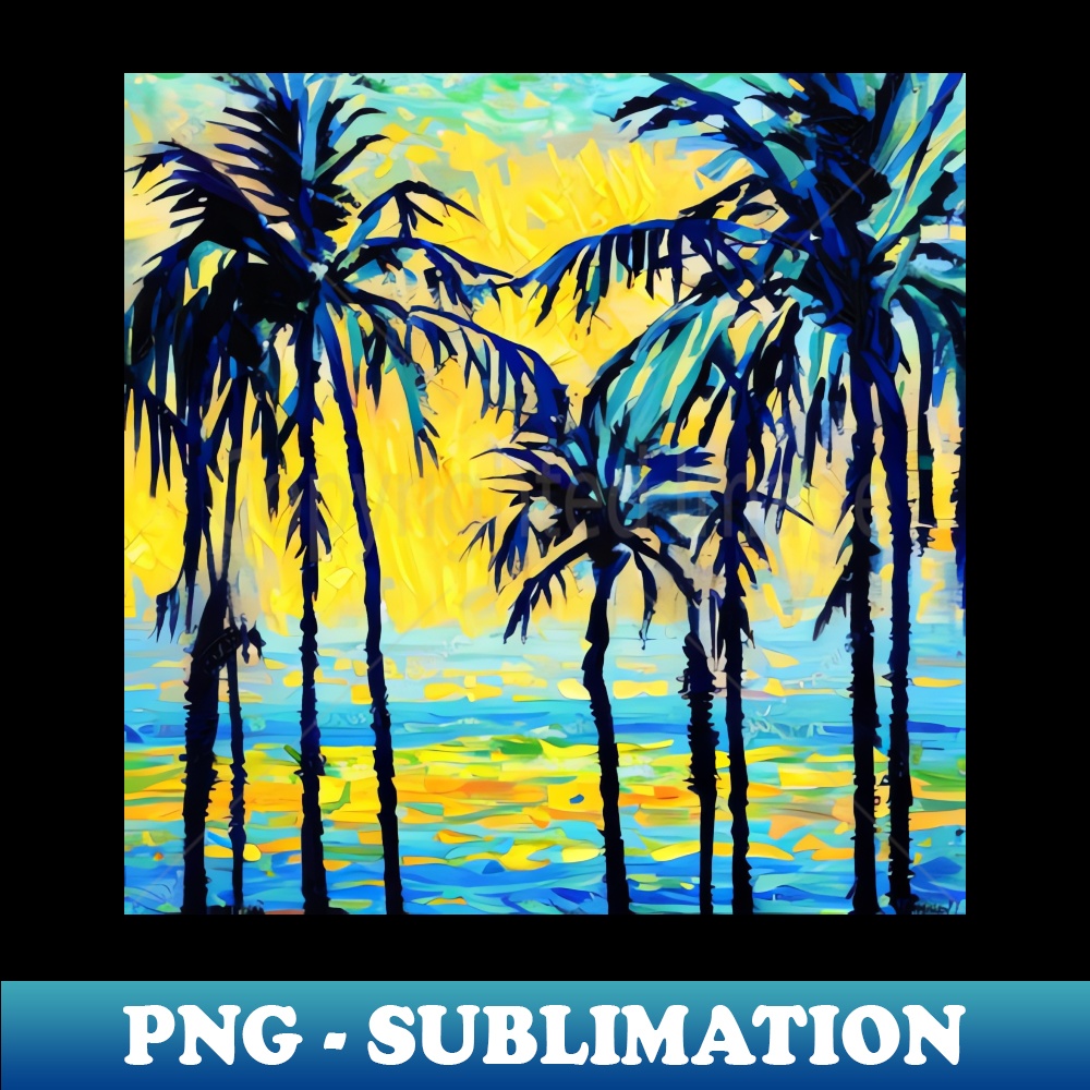 Tropical Delight Palm Tree Sunset Painting - PNG Transparent | Inspire ...