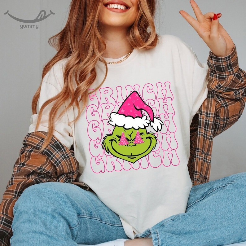 Grinch Face Preppy Sweatshirt Grinch Pink Green Preppy Chris | Inspire ...