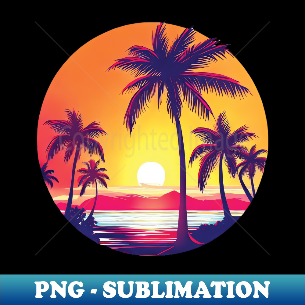 Retro Palm Tree Sunset - PNG Transparent Digital Download Fi - Inspire ...