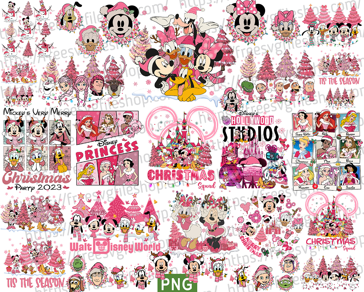 Pink Mickey Christmas Png Bundle, Pink Disney Christmas Png - Inspire ...