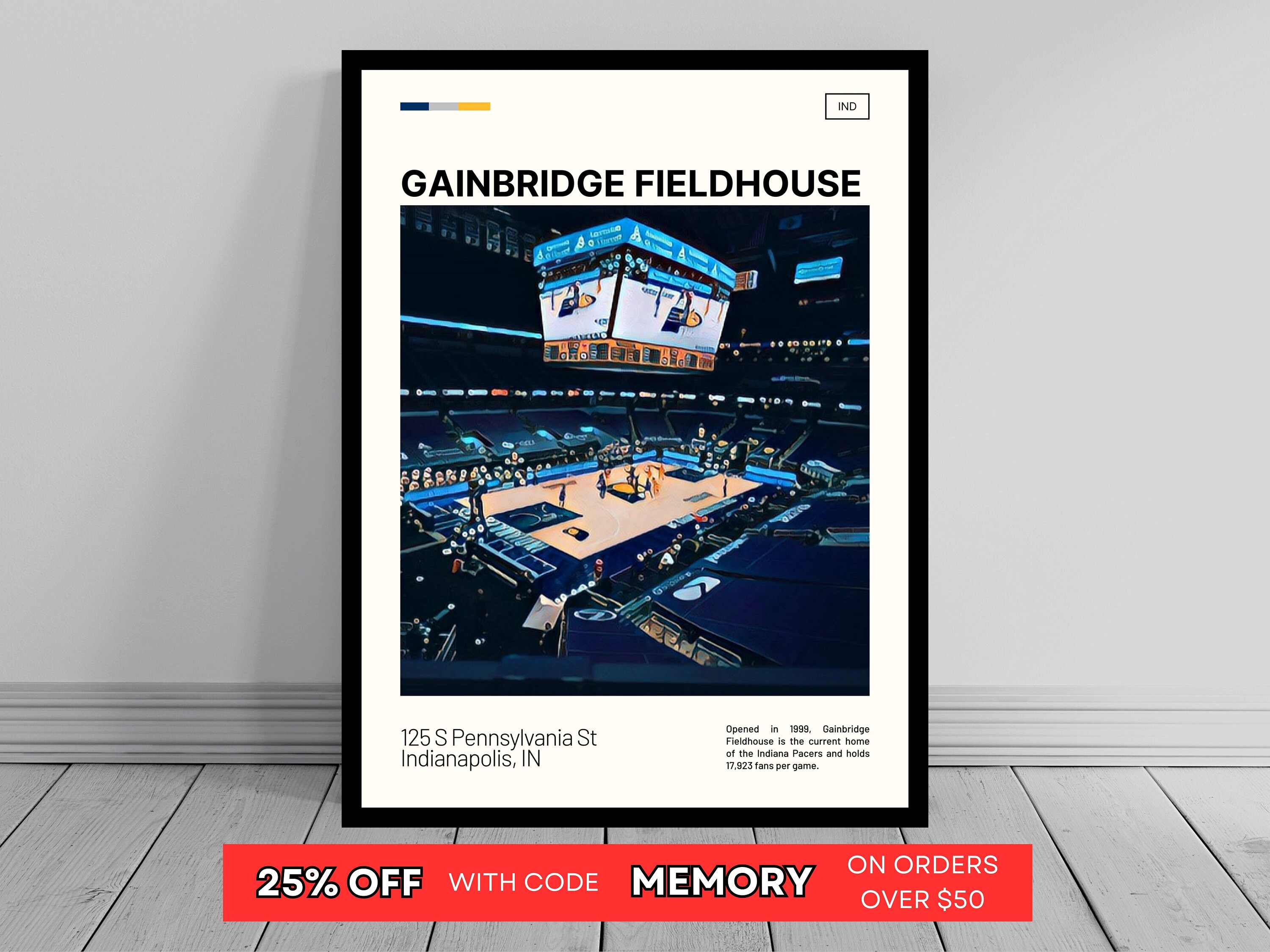 Gainbridge Fieldhouse Print Indiana Pacers Poster NBA Art | Inspire Uplift