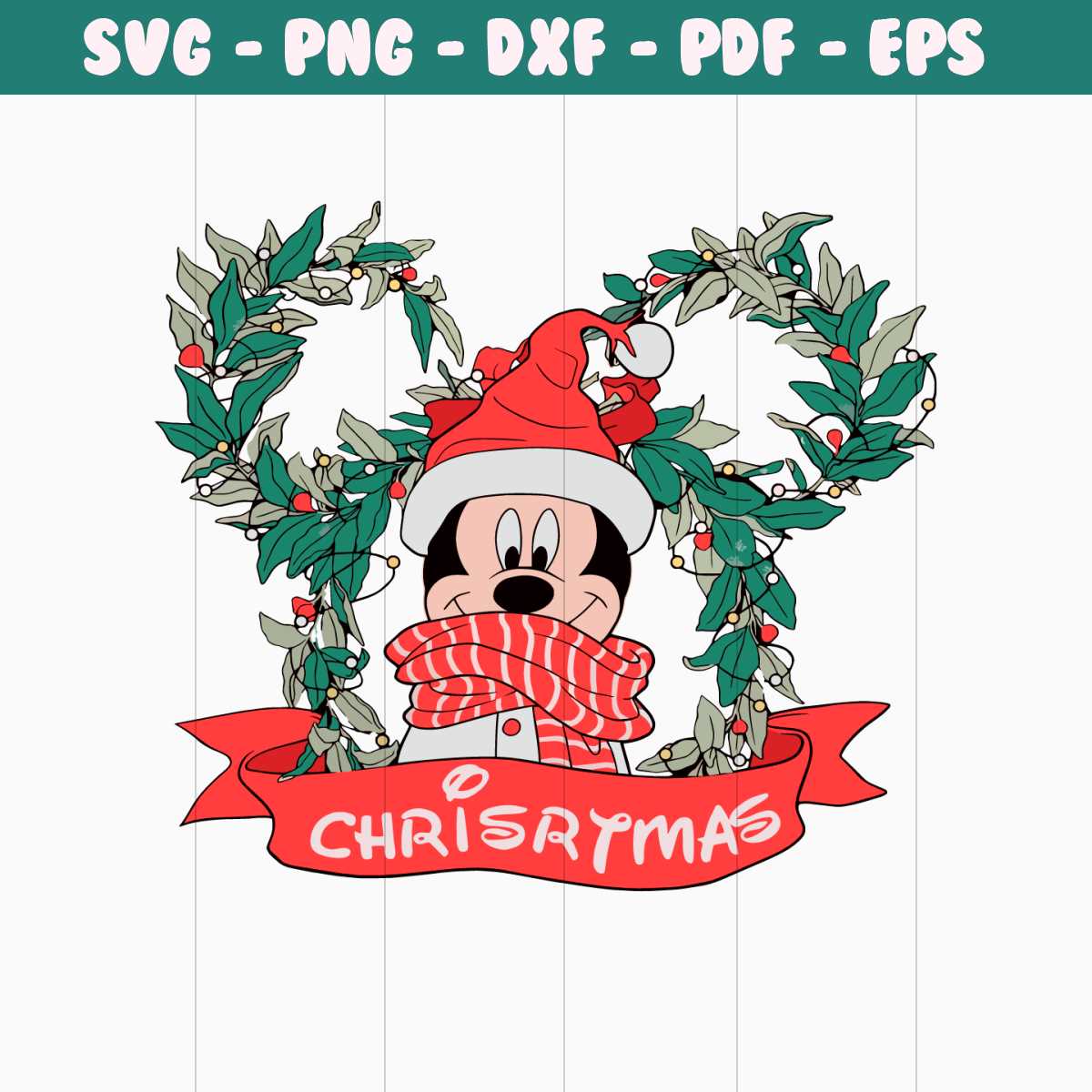 Retro Mickey Christmas Wreath SVG Cutting Digital File | Inspire Uplift