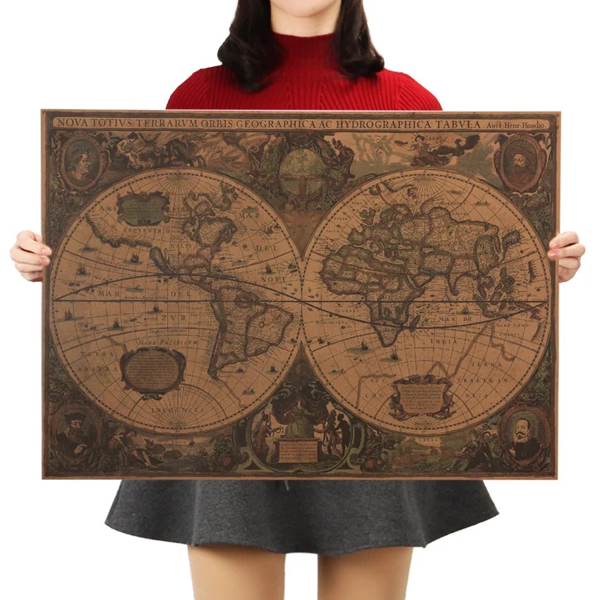 Retro World Map Nautical Ocean Map Vintage Kraft Paper Poste | Inspire ...