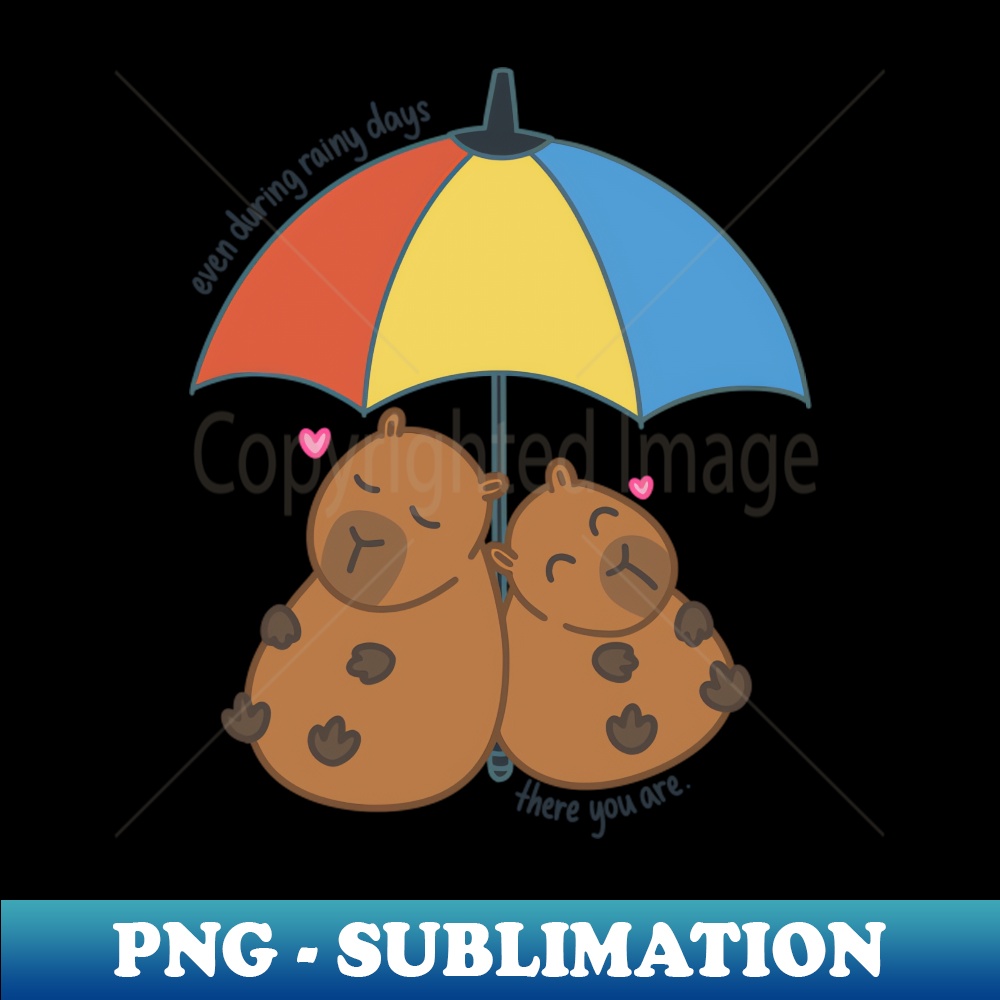 Capybara Couple in Love Under Rainbow Umbrella During Rainy - Inspire ...