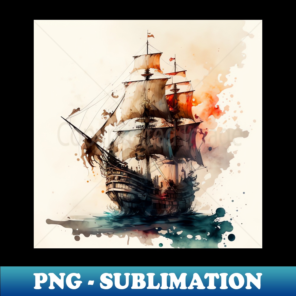 Pirate Ship watercolour - Vintage Sublimation PNG Download - - Inspire ...