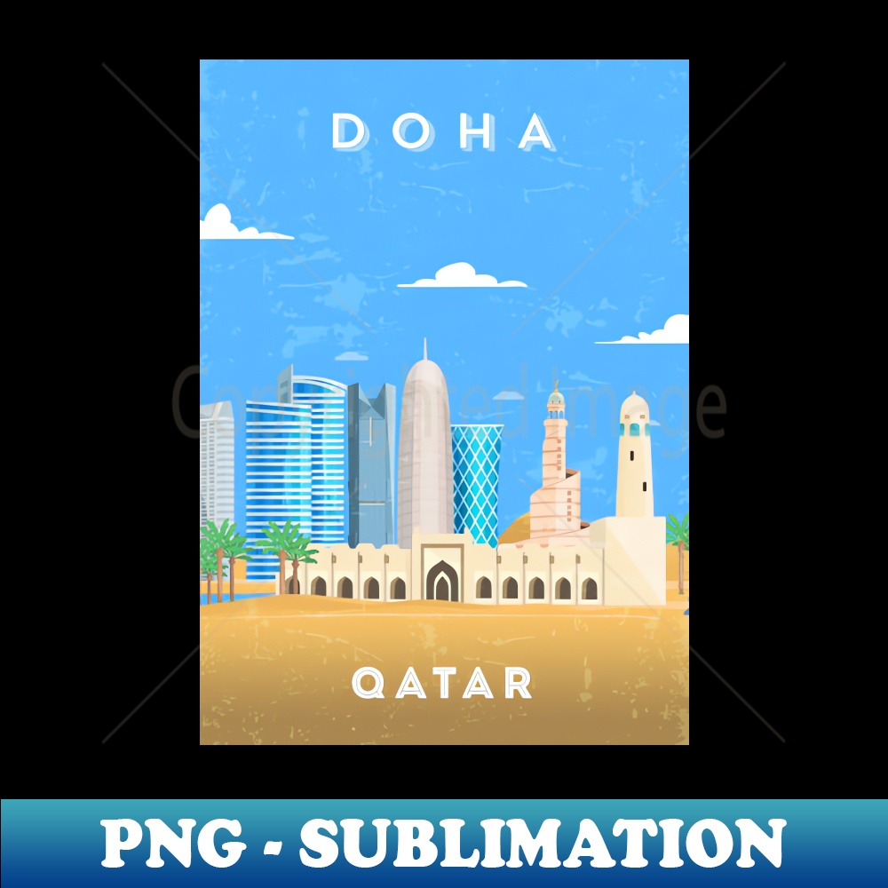 Doha Qatar - Retro travel minimalist poster - Exclusive PNG | Inspire ...