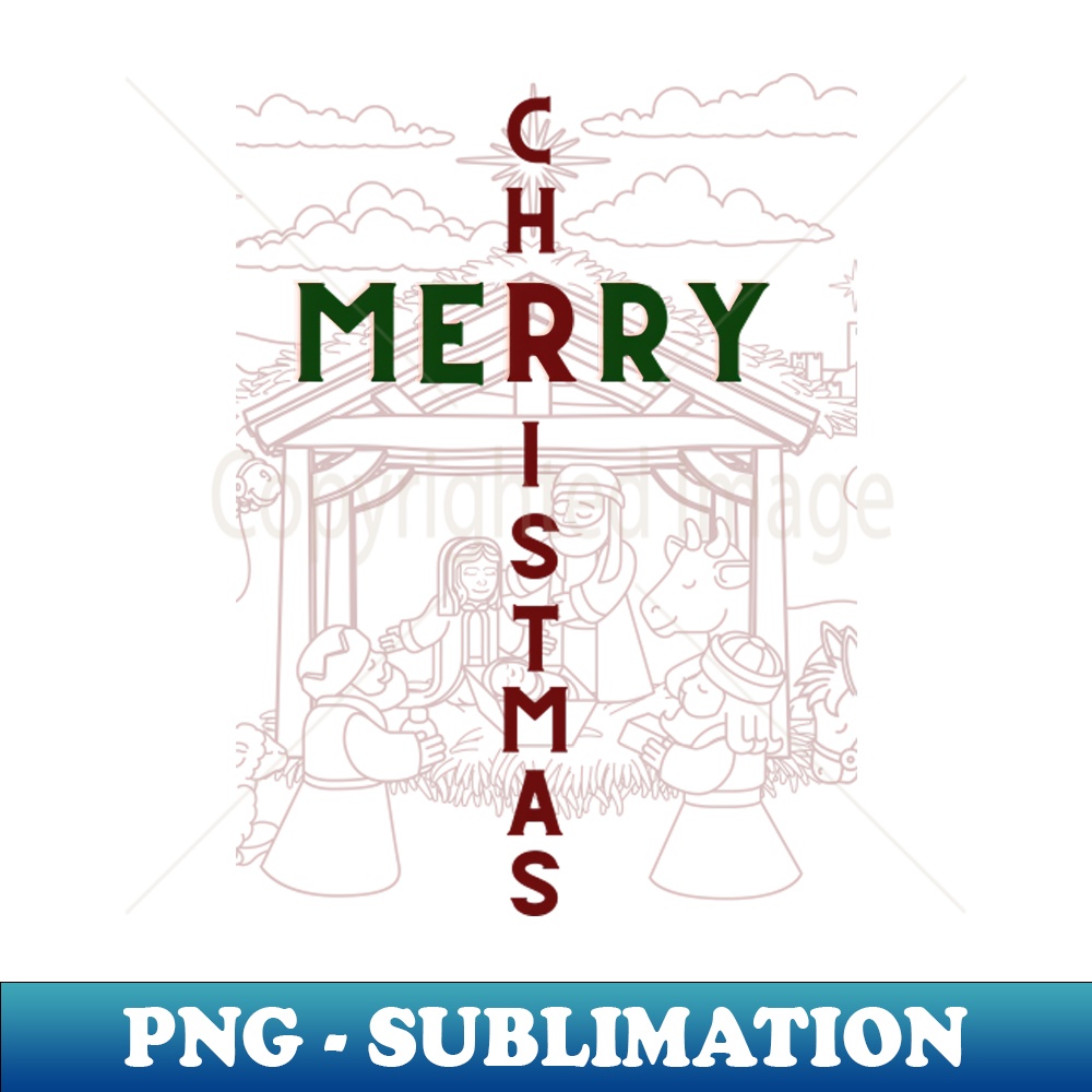 Merry Christmas Manger Scene Red Background - PNG Transparen | Inspire ...