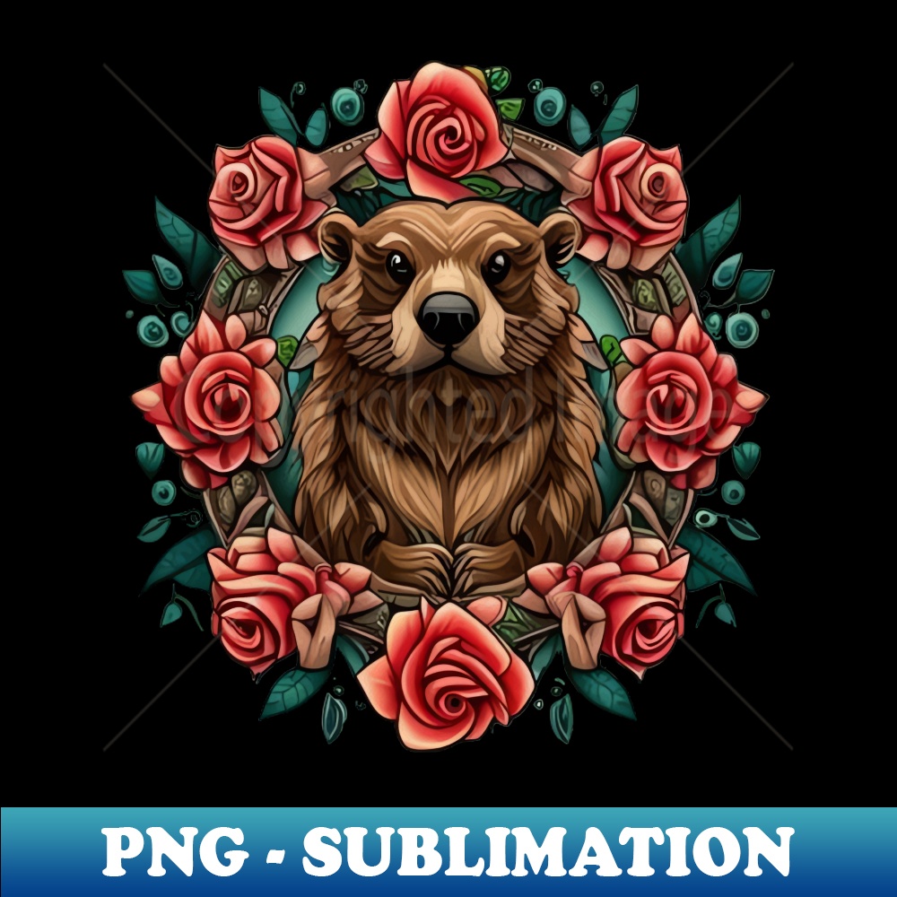 North American Beaver Surrounded By Roses New York State Tat | Inspire ...
